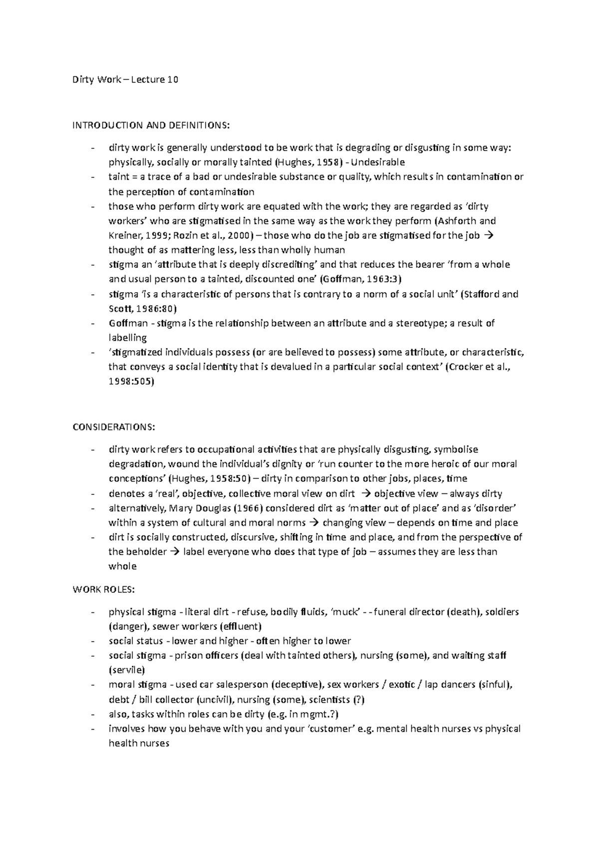 Dirty Work - Lecture 10: Understanding Stigma and Identity Management ...