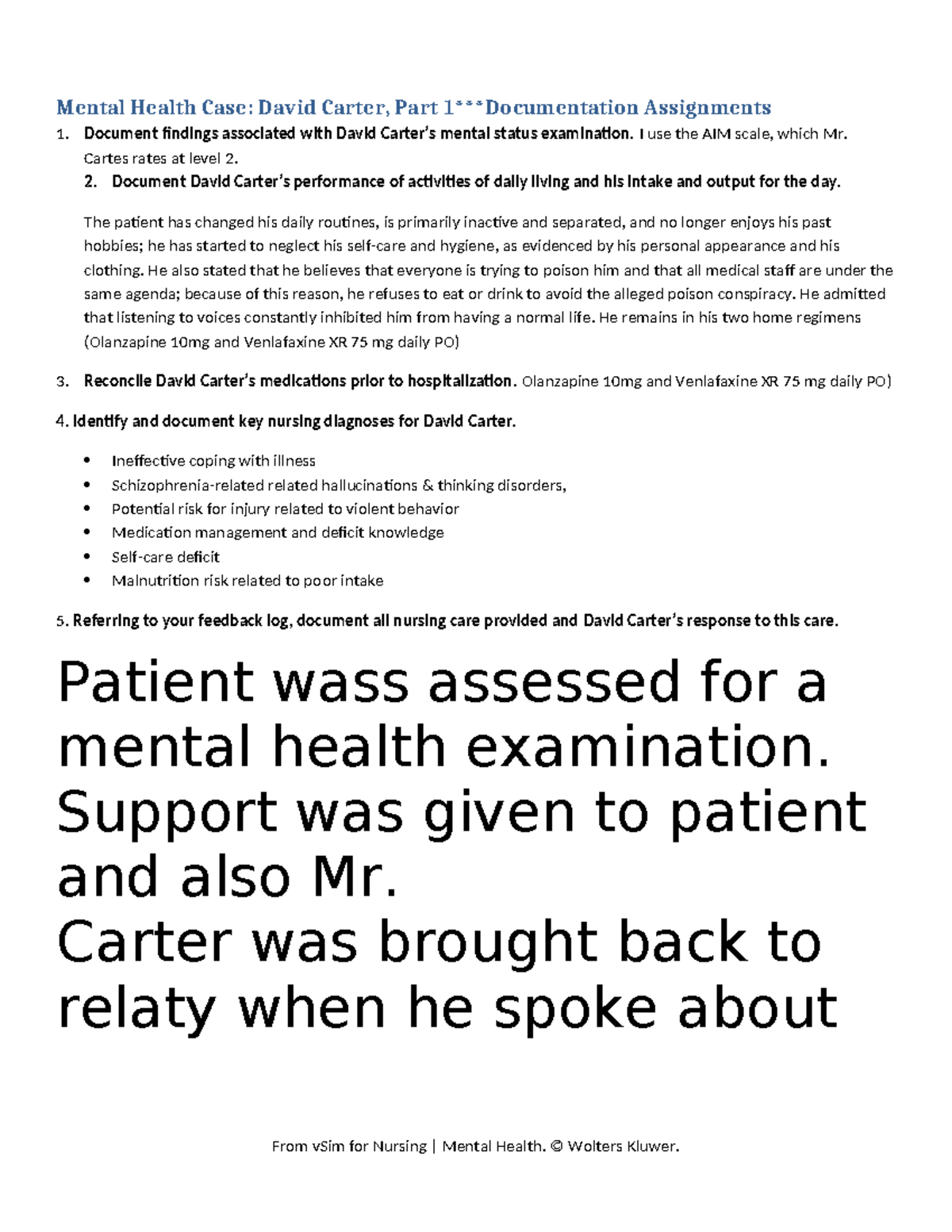 Mental Health Case Study: David Carter - Assessment & Interventions ...