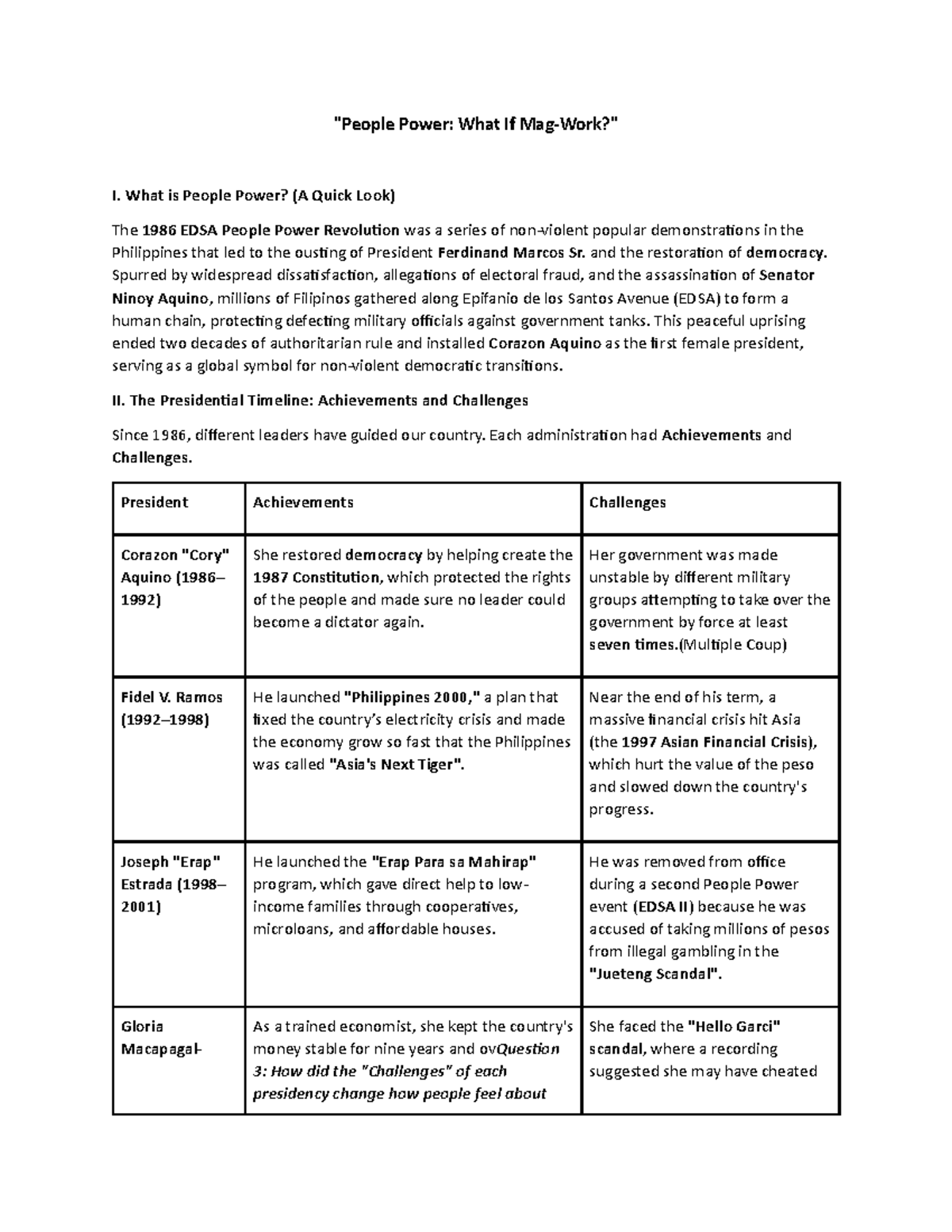 People Power: A Study of the 1986 EDSA Revolution and Its Impact - Studocu
