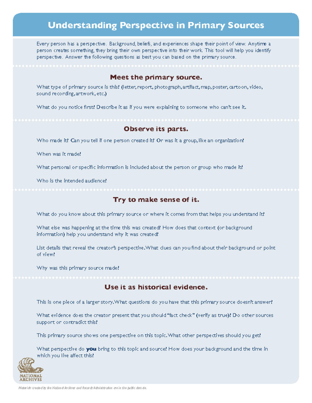 Understanding Perspective in Primary Sources Worksheet - Studocu