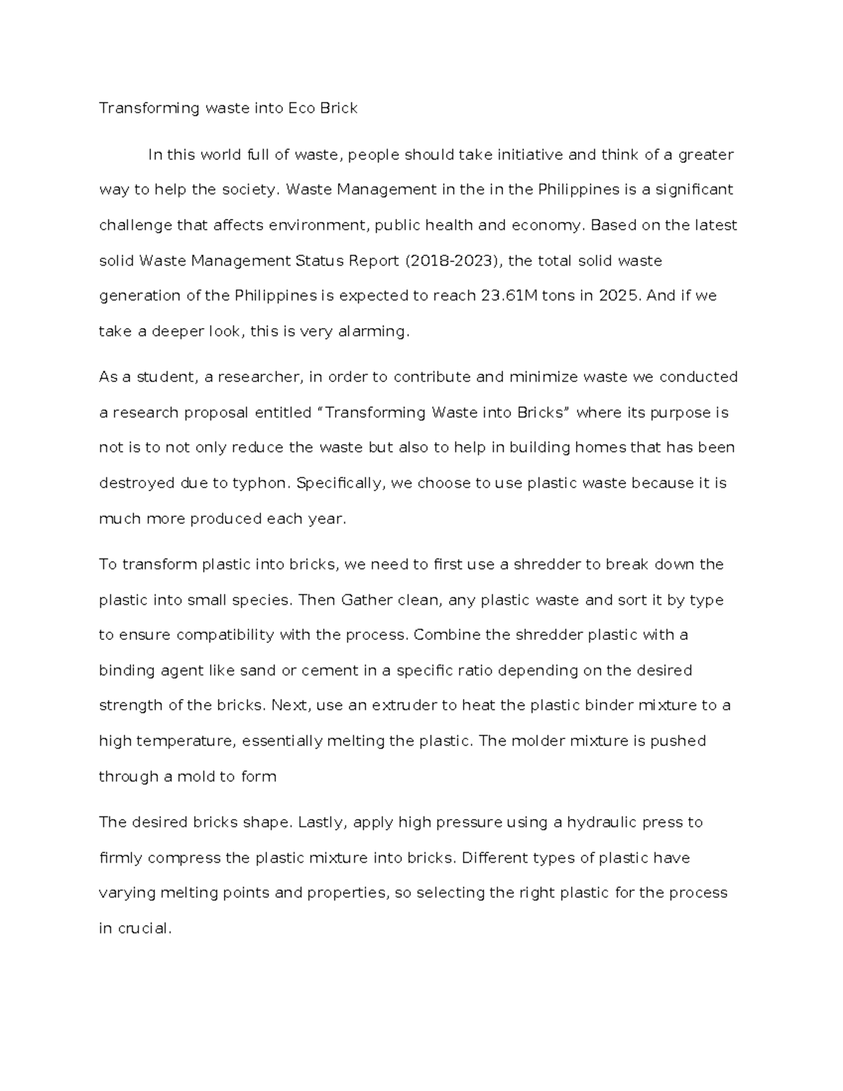 Eco Bricks: Transforming Plastic Waste into Sustainable Building ...