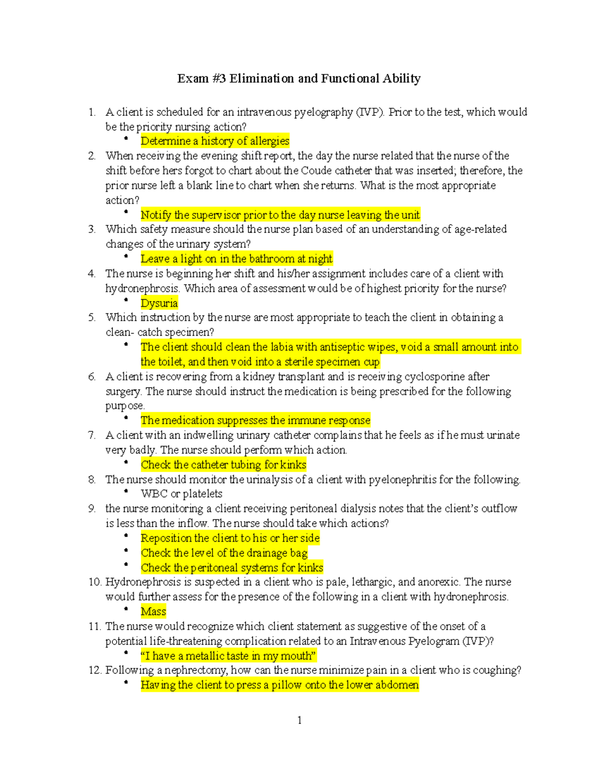 Exam #3 - Elimination & Functional Ability Study Guide - Studocu