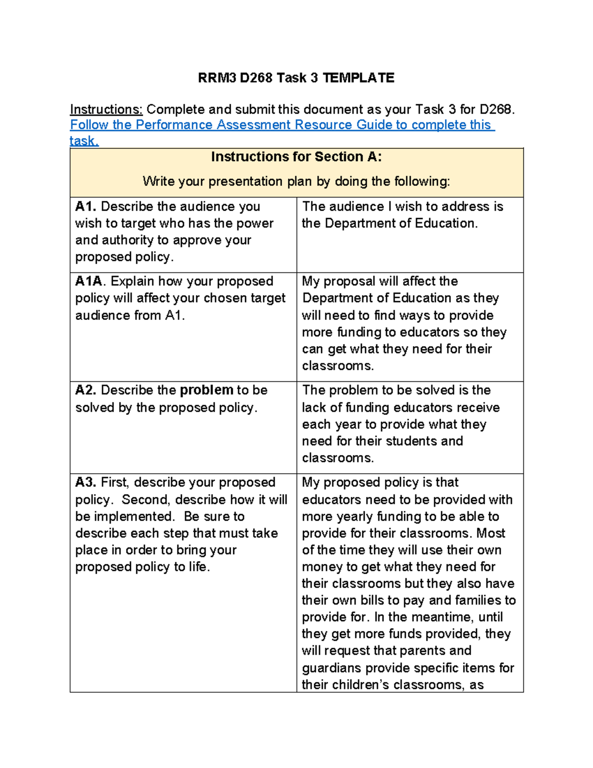 RRM3 D268 Task 3: Presentation Plan for Education Funding Policy - Studocu