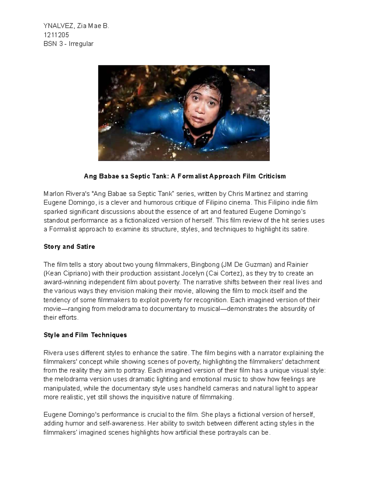 BSN 3 Film Review: A Formalist Critique of Ang Babae sa Septic Tank ...