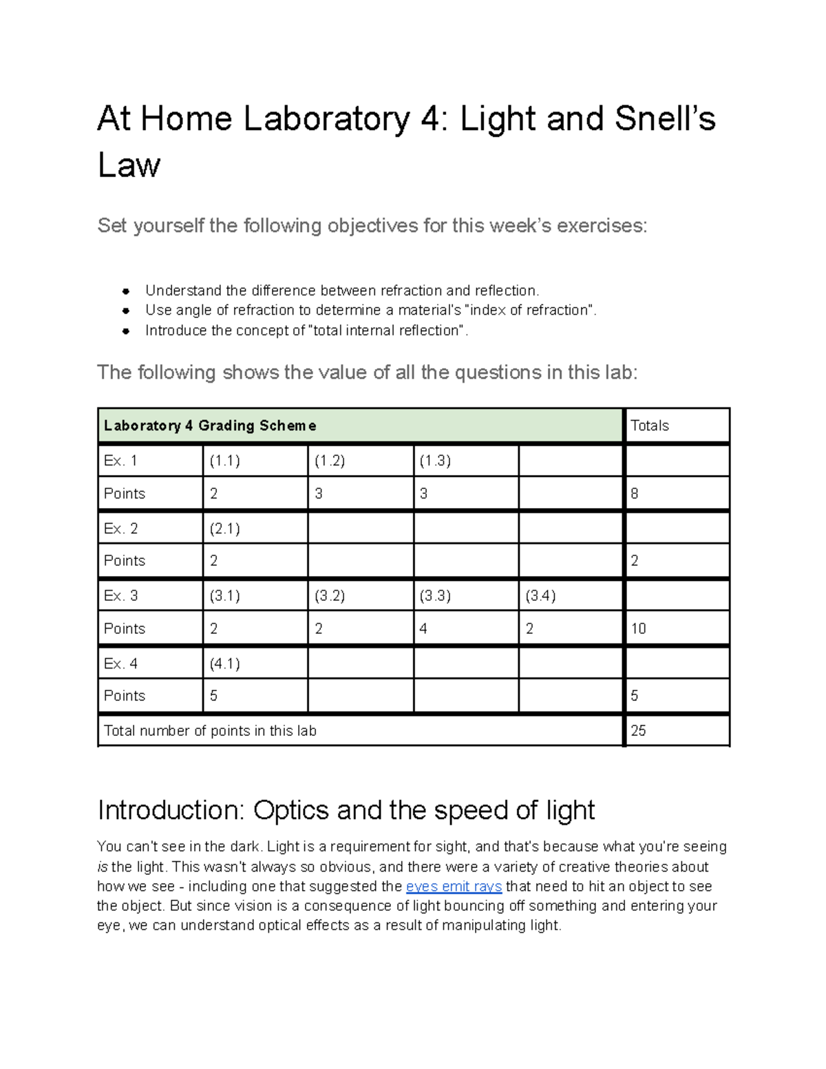 Lab 4 S23 - Light Refraction & Snell's Law Experiment Notes - Studocu