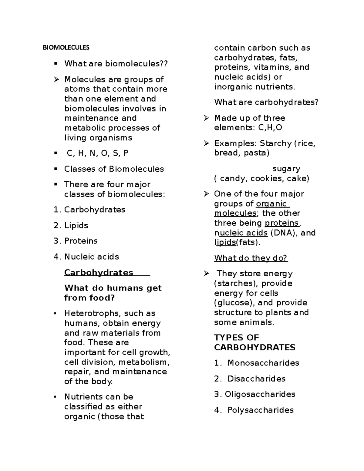 Biology Handouts - BIOMOLECULES What are biomolecules?? Molecules are ...
