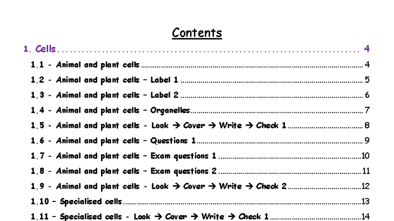 Bio Homework - cells - Contents Cells 1 - Animal and plant cells 1 ...