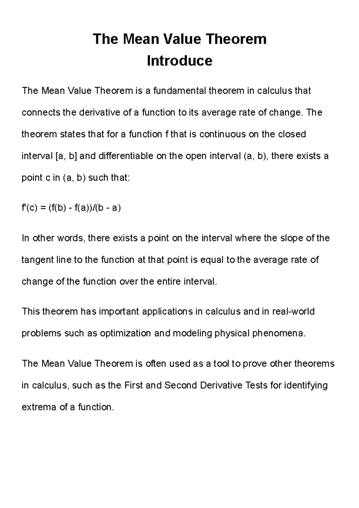 The Mean Value Theorem: Understanding Its Significance and Applications ...