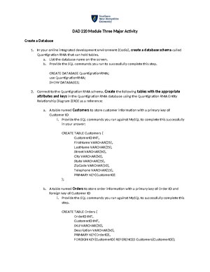 DAD 220 Project One - 100/100 - 1 DAD 220 Project One Step One: Create a Database 1. In your ...