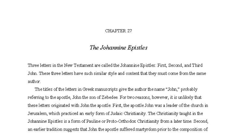 Johannine Epistles (1 John): Themes of Persecution & Docetism - Studocu