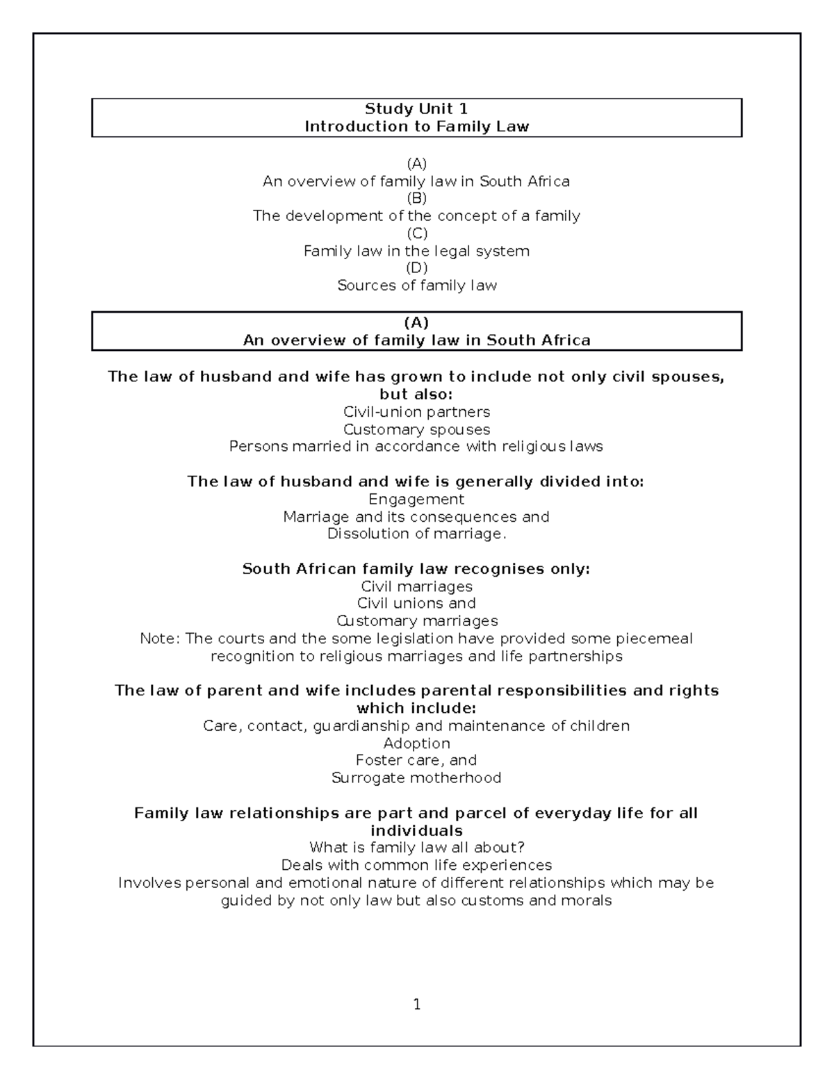 FAM121 UNIT 1 - Comprehensive Family Law Lecture Notes - Studocu