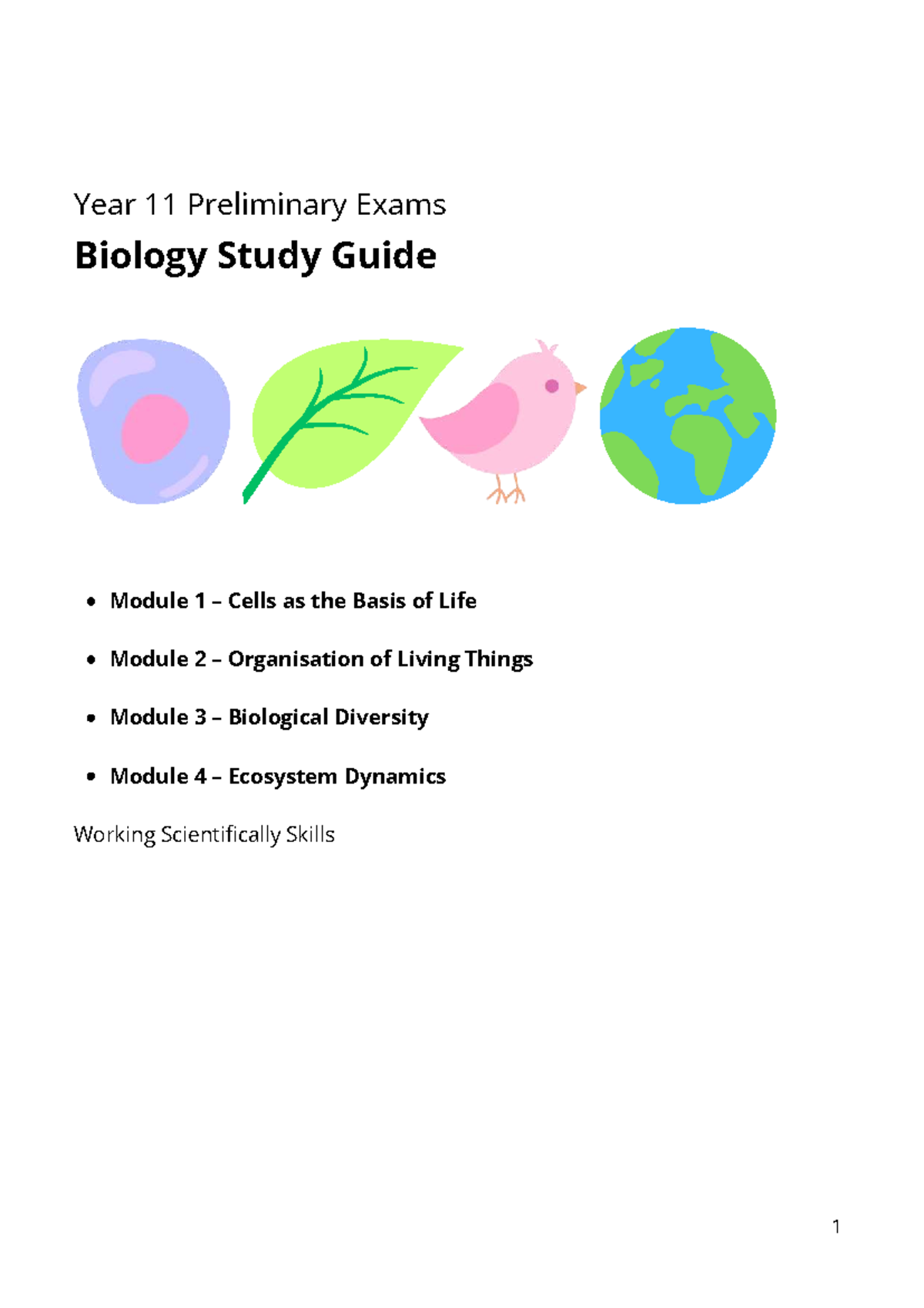Biology Year 11 Preliminary Exam Study Guide: Cells & Life - Studocu