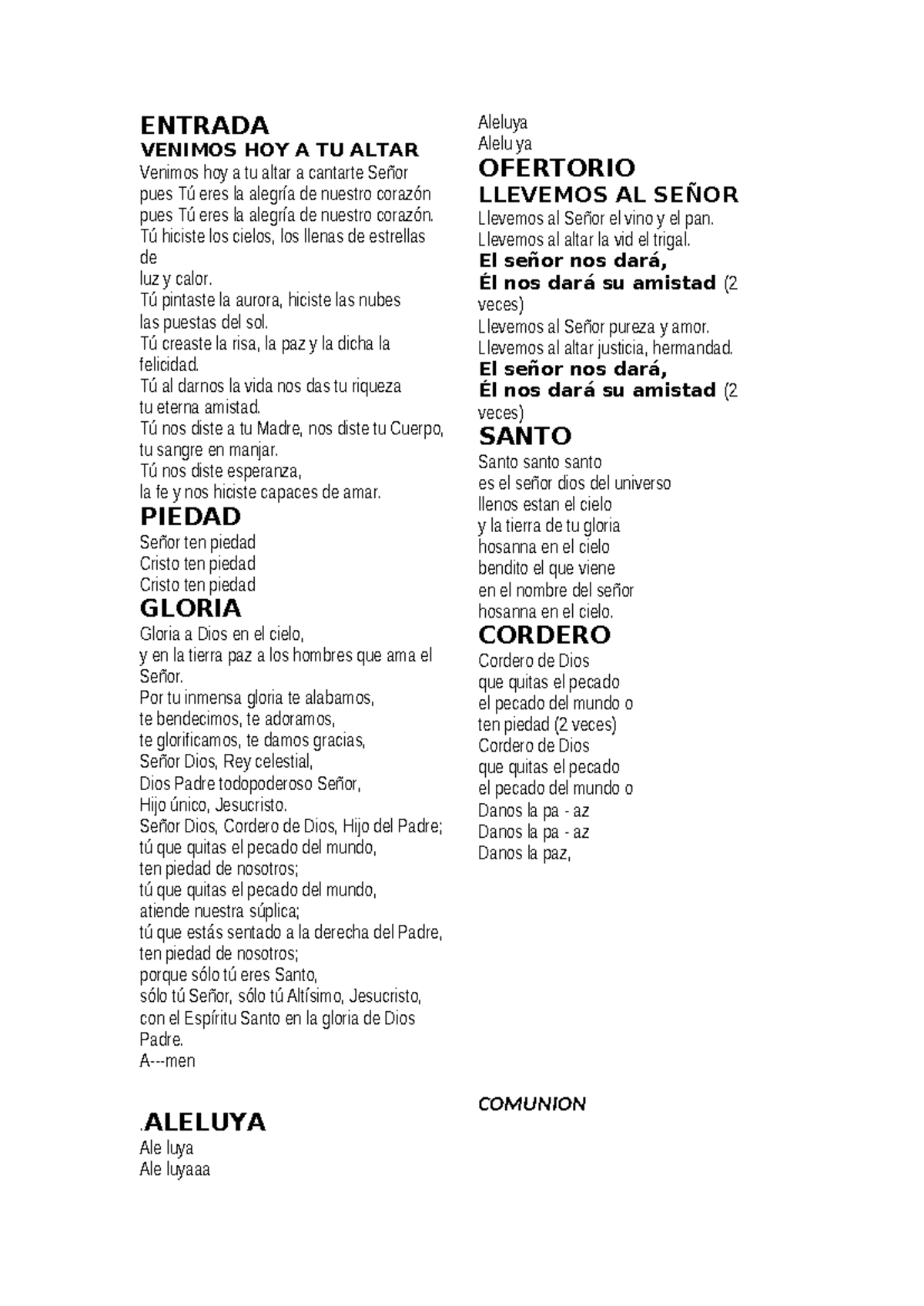SUSI 2 - Cantos de Alabanza y Oración en la Liturgia - Studocu