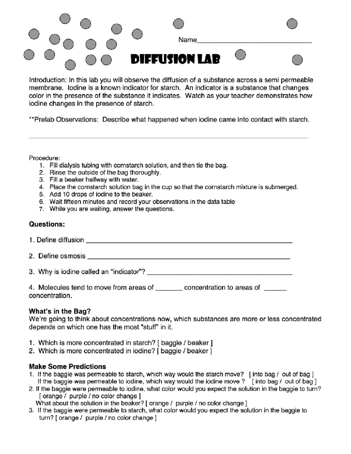 Diffusion Lab: Observing Starch and Iodine Reaction Results - Studocu