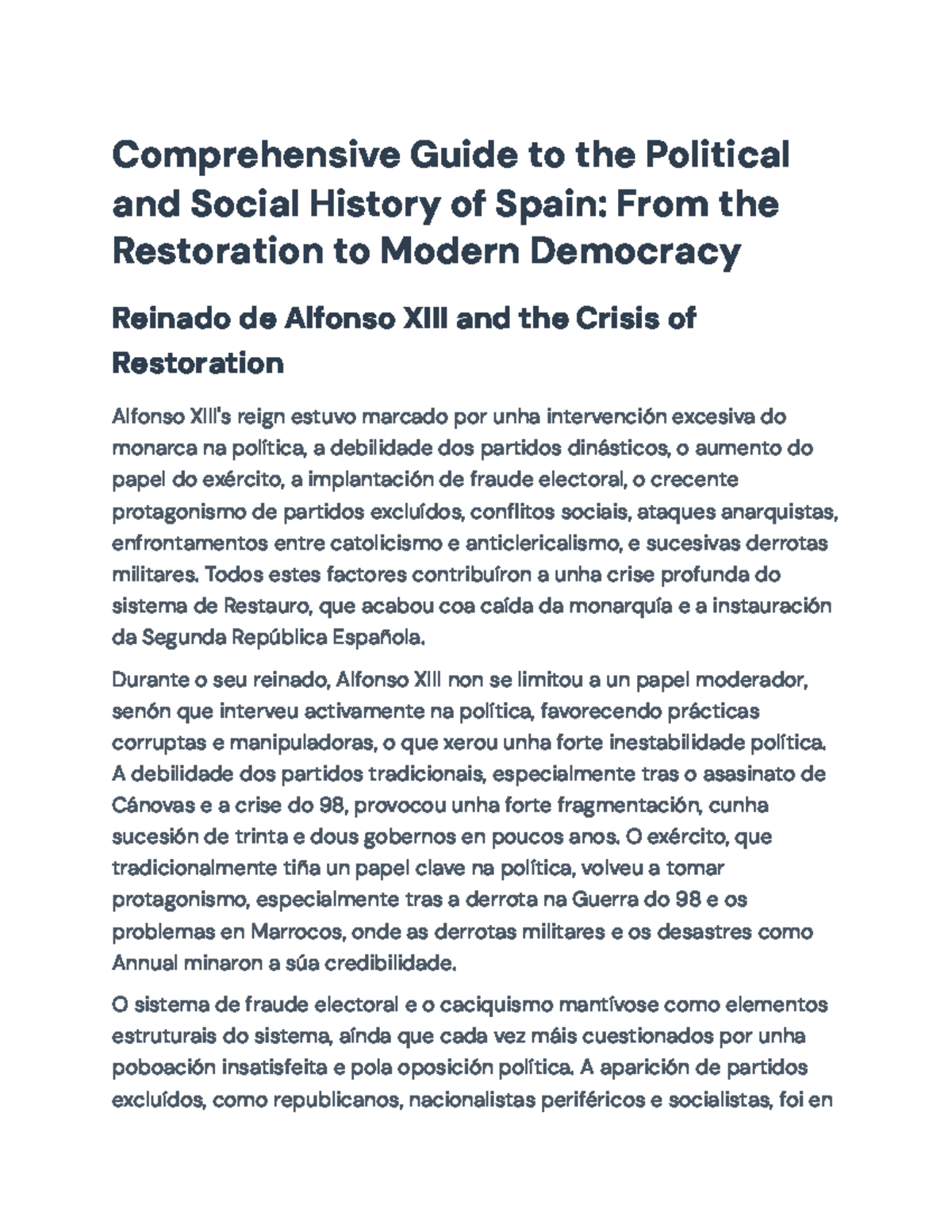 Comprehensive Study of Spain's Political History: 1931-2023 - Studocu