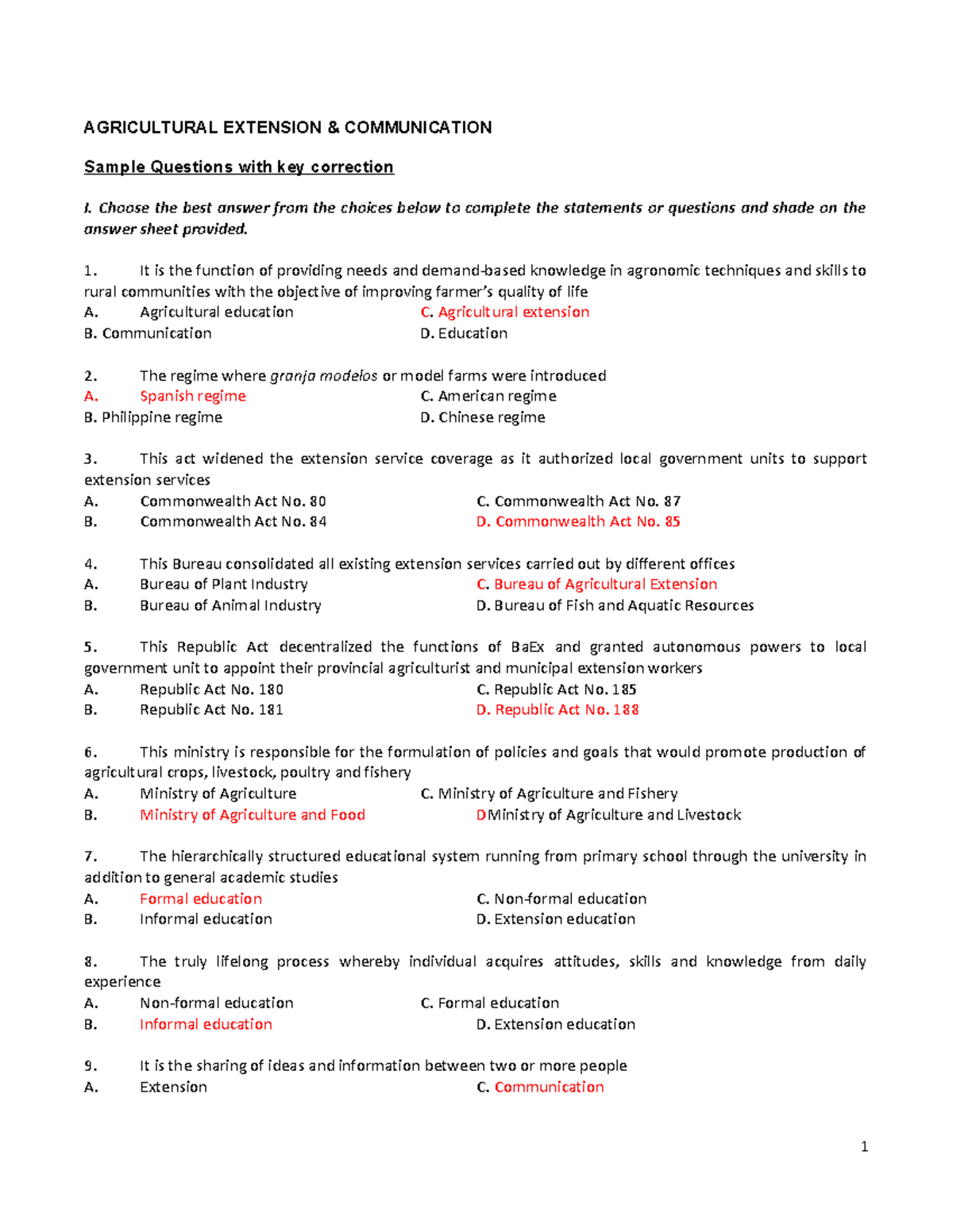 AGRICULTURAL EXTENSION & COMMUNICATION PRACTICE MIDTERM EXAM QUESTIONS ...