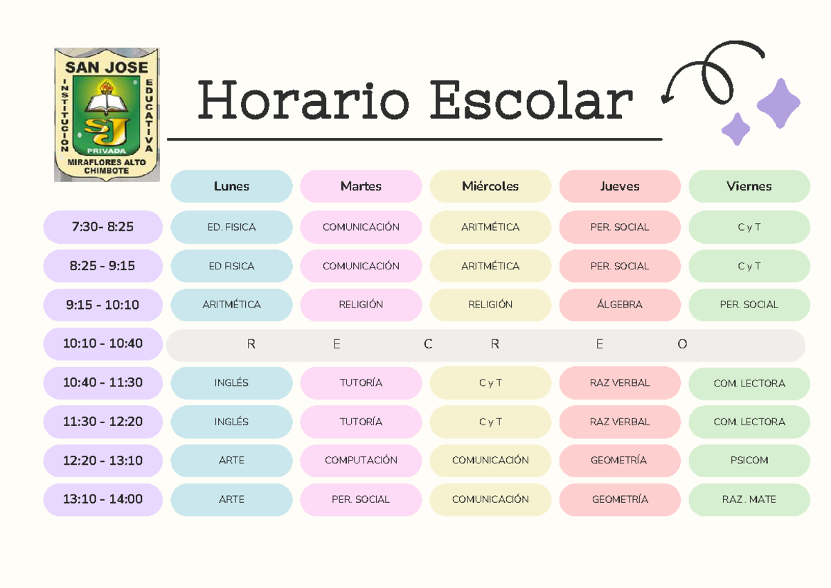 Horario Escolar 3° A 2025 - Horario EscolarHorario Escolar ED. FISICA ...