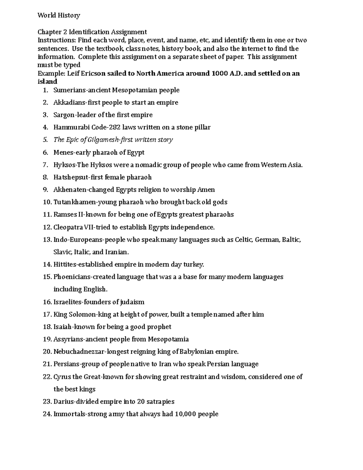 World History CH2 Identification Assignment Guide - Studocu