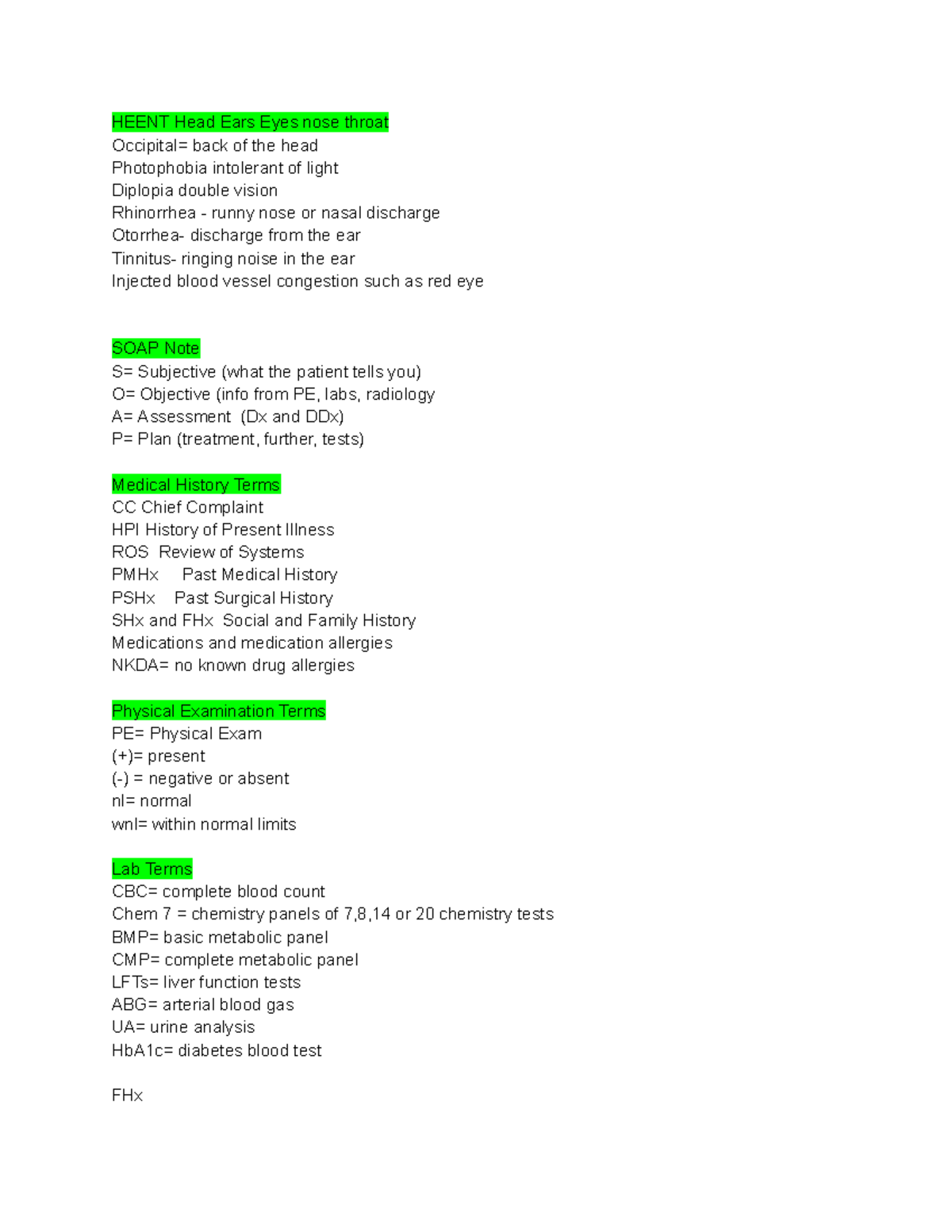 SOAP Note & Medical Terminology: HEENT Exam Guide - Studocu