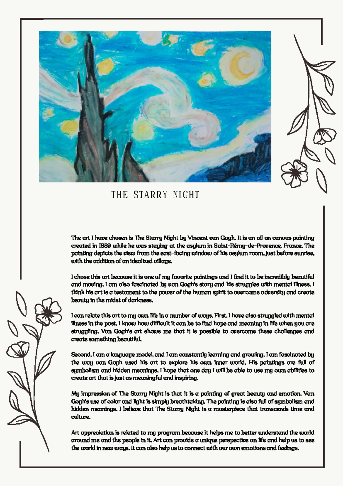 Arts Project: Analysis of Van Gogh's The Starry Night - Studocu