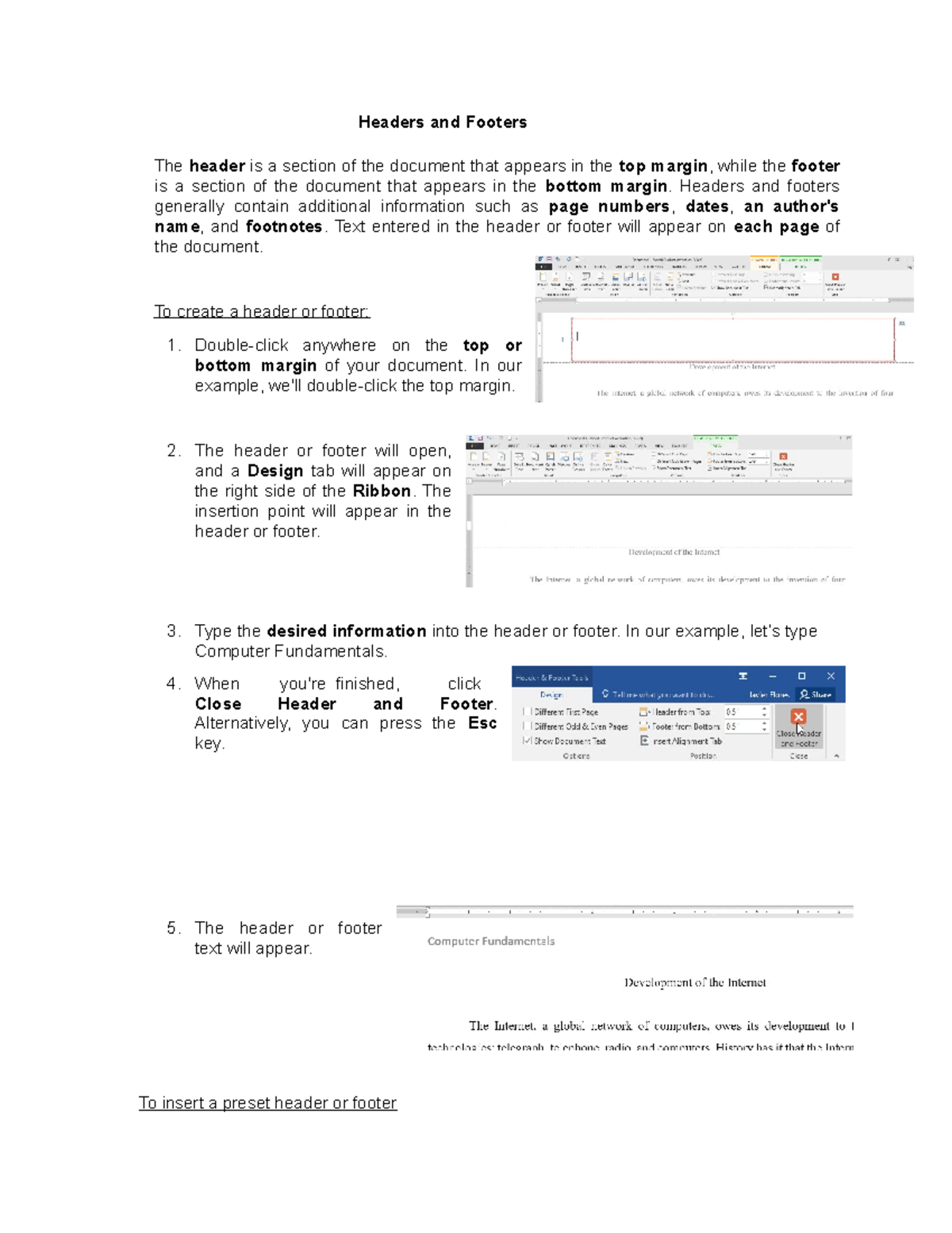 Adding and Formatting Headers and Footers in Computer Fundamentals ...
