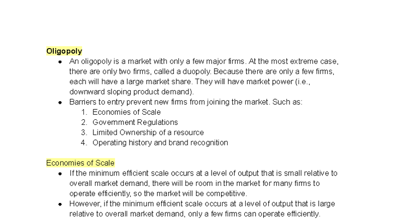 Chapter 12 - Oligopoly and Market Dynamics in Economics - Studocu