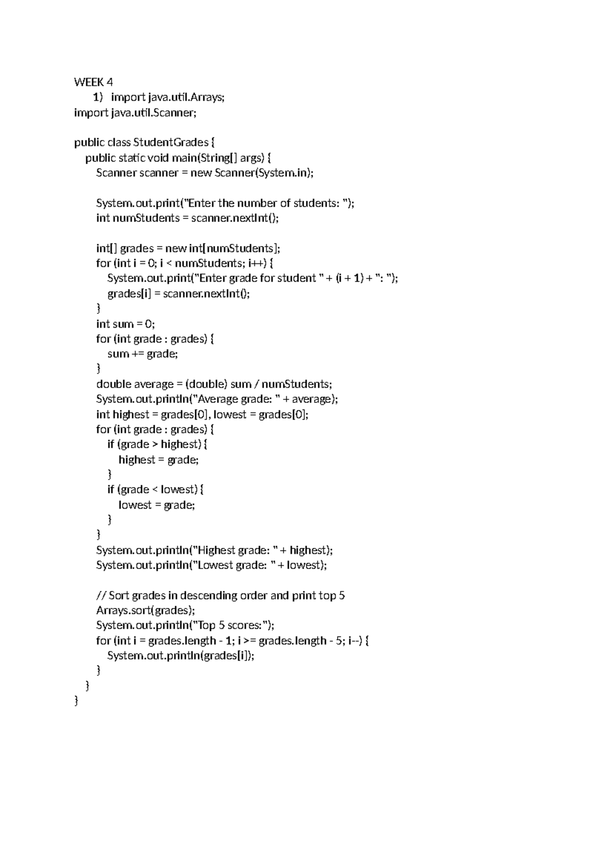 WEEK 4 - Java Programming Assignment: Student Grades & Averages - Studocu