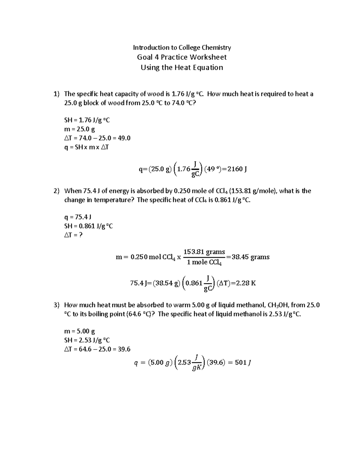 G4 - Chemistry Heat Equation Practice Worksheet - Studocu