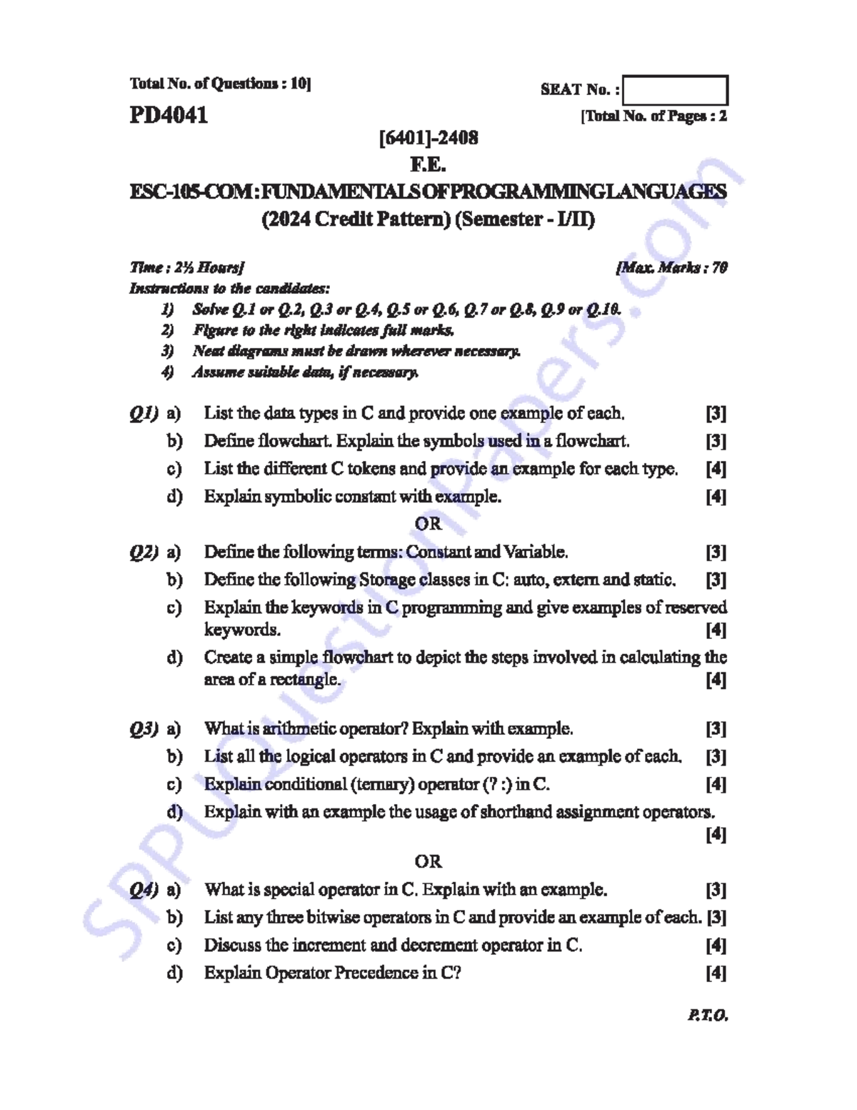 PD4041 F.E. (2024) Fundamentals of Programming Languages Exam Pattern ...