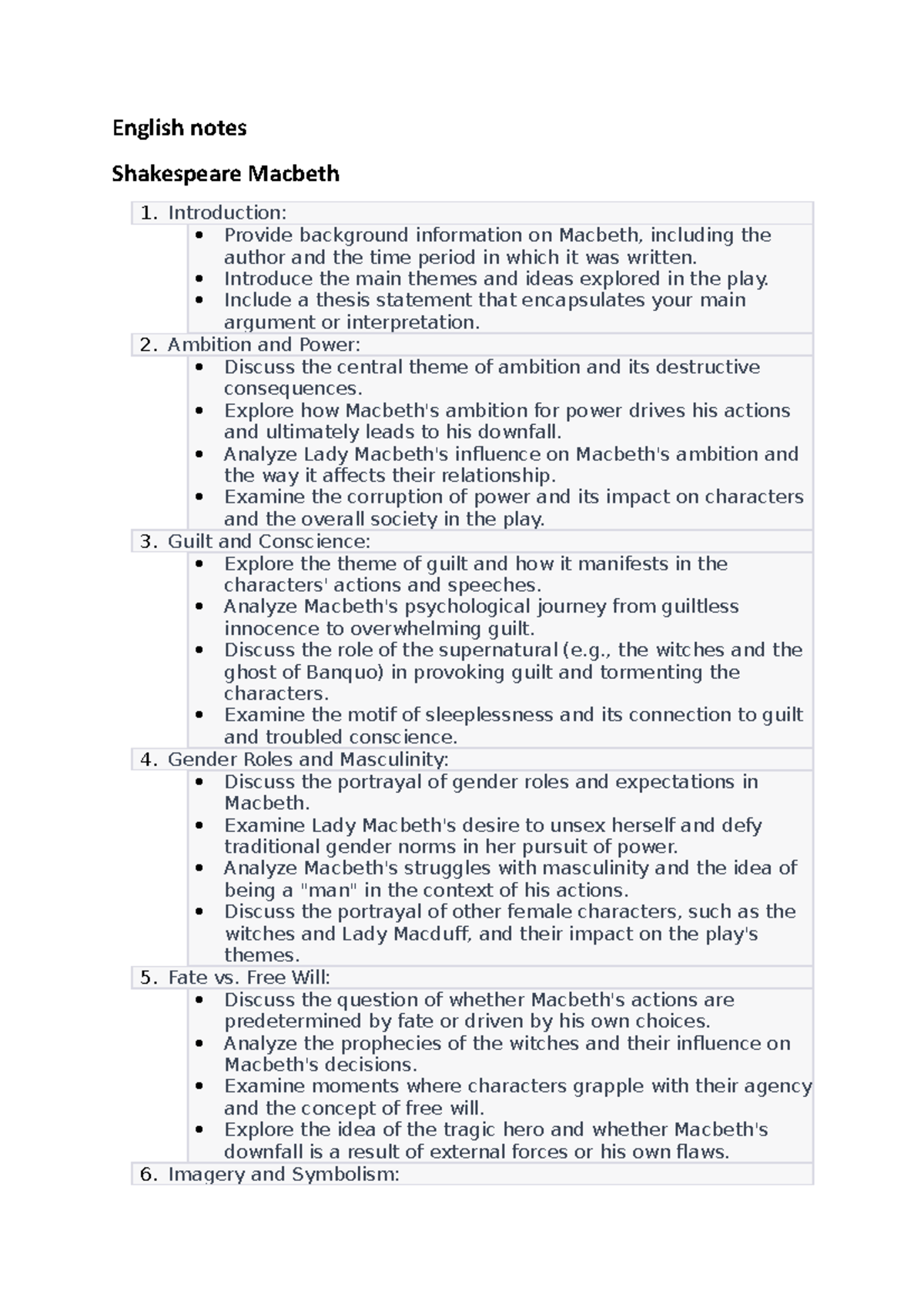 English Notes: Analyzing Themes in Shakespeare's Macbeth - Studocu