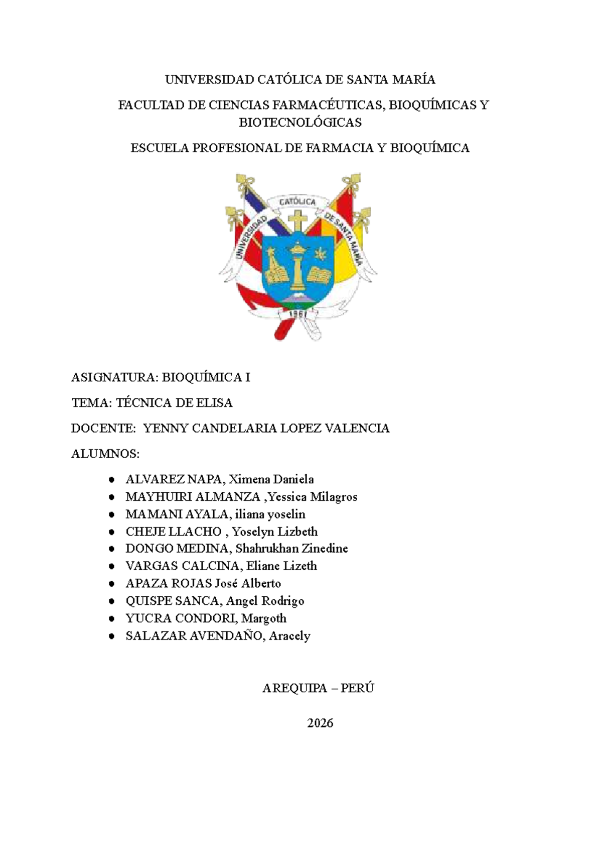Informe sobre la Técnica de ELISA - Bioquímica I (FARM 2026) - Studocu