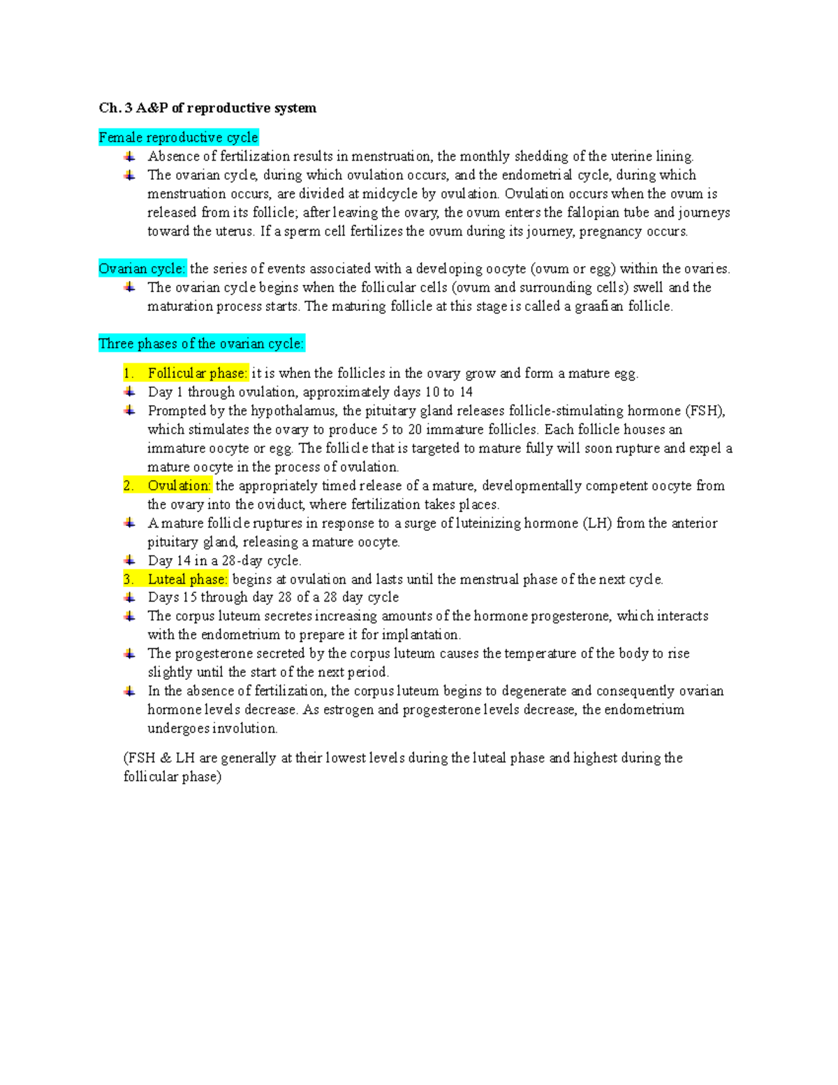 Maternity notes (first unit) - Ch. 3 A&P of reproductive system Female ...