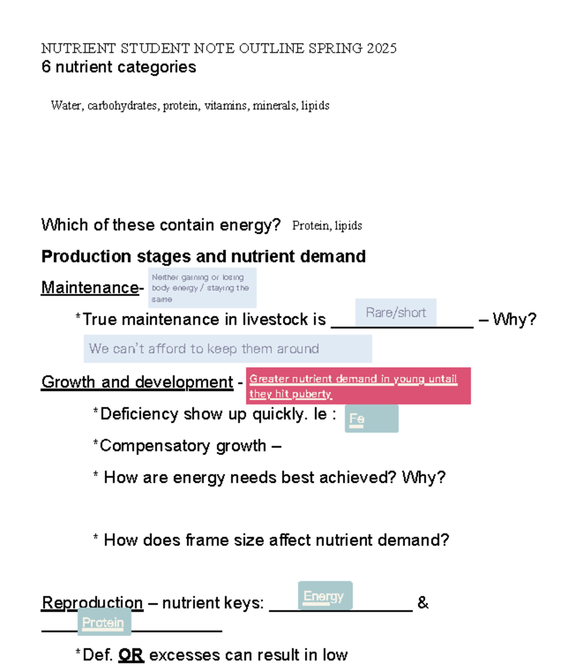 NUTR 101: Nutritional Requirements and Functions for Livestock - Final ...
