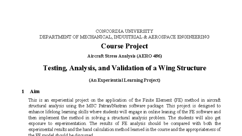 AERO 486 Course Project: Aircraft Wing Stress Analysis & Validation ...