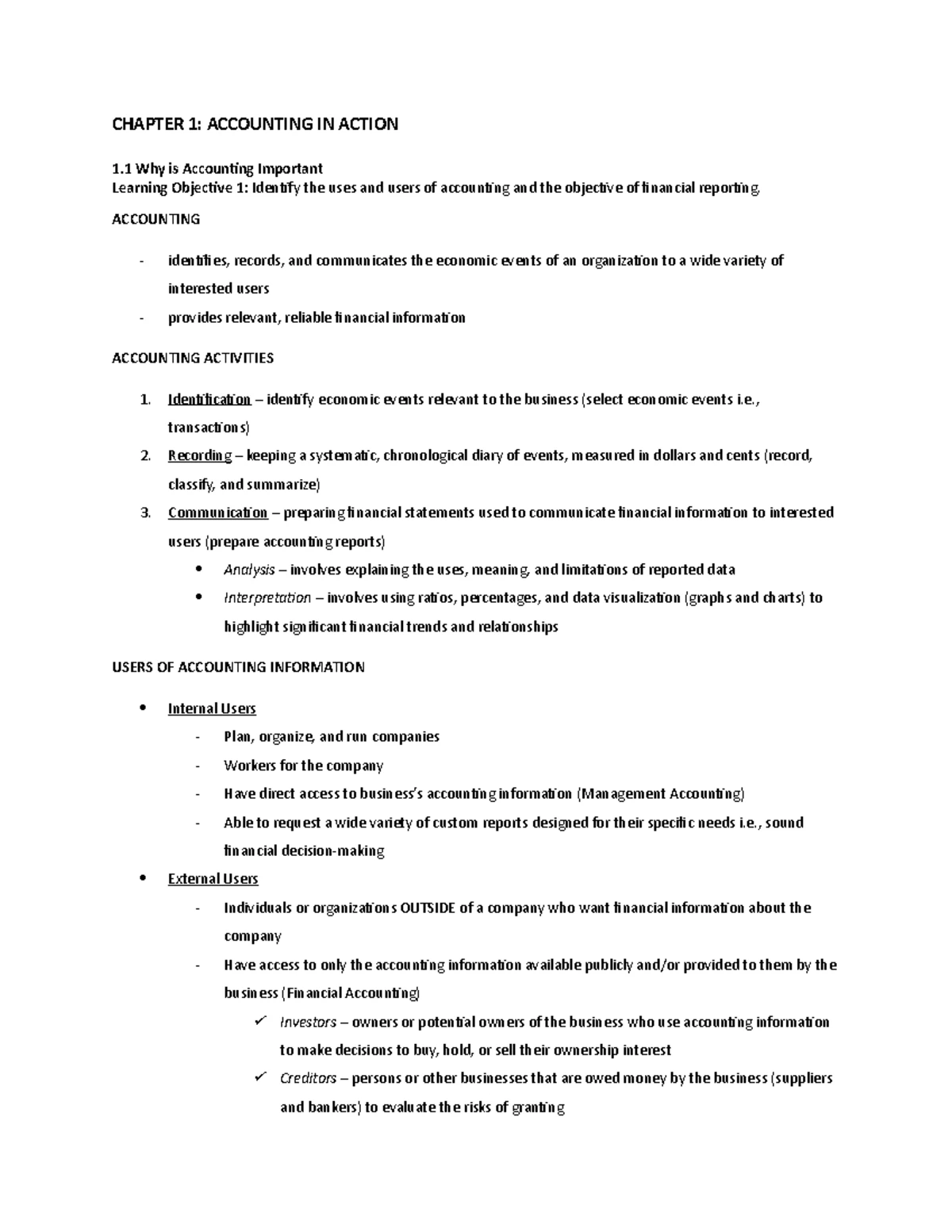 Chapter 1 - Notes from Wiley Slide Lecture - CHAPTER 1: ACCOUNTING IN ...