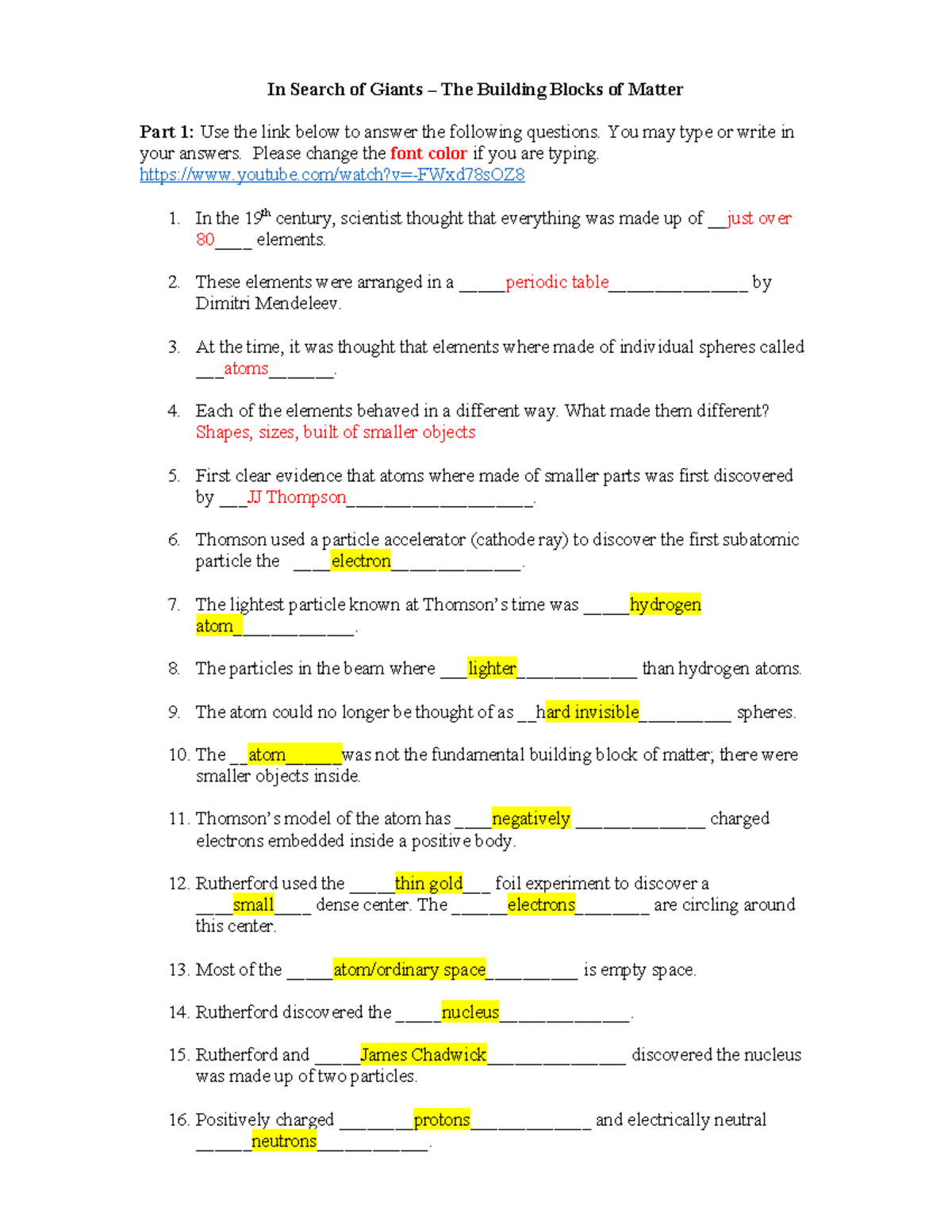 History of the Atom WS: Key Concepts & Discoveries in Atomic Theory ...