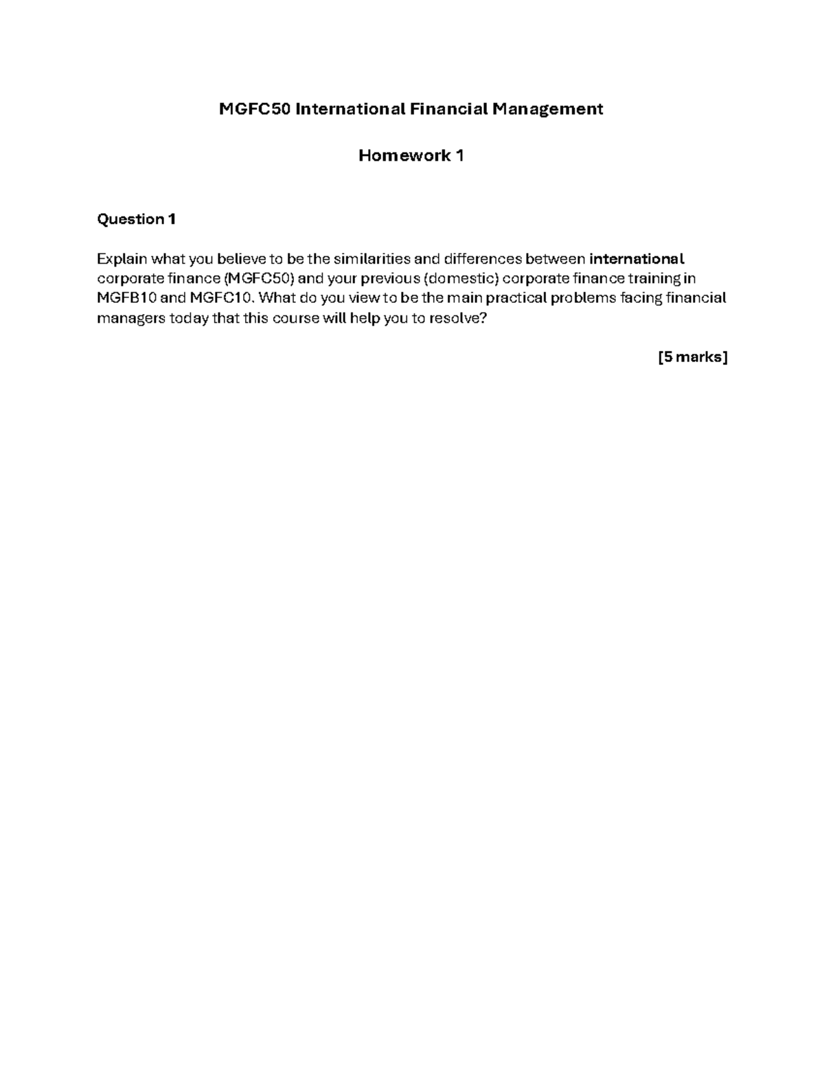 MGFC50 International Financial Management Homework 1-4 Analysis and Solutions - Studocu