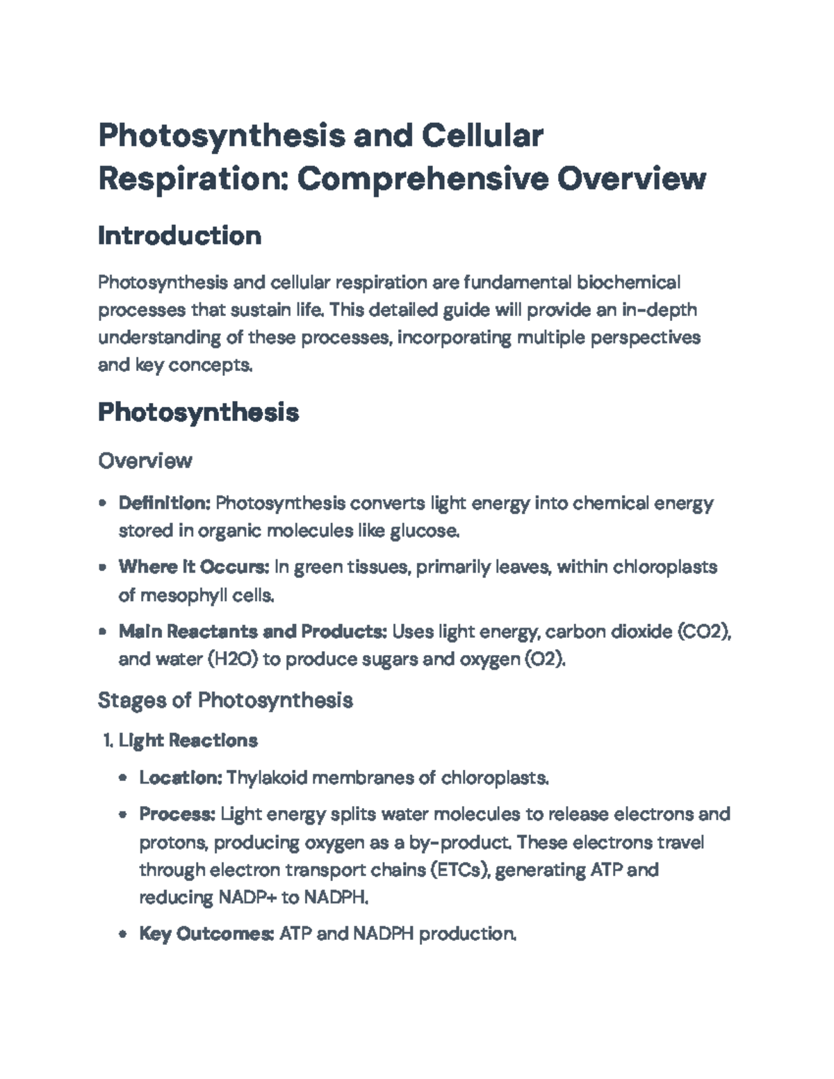 Biochemical Processes: Photosynthesis & Cellular Respiration Guide ...