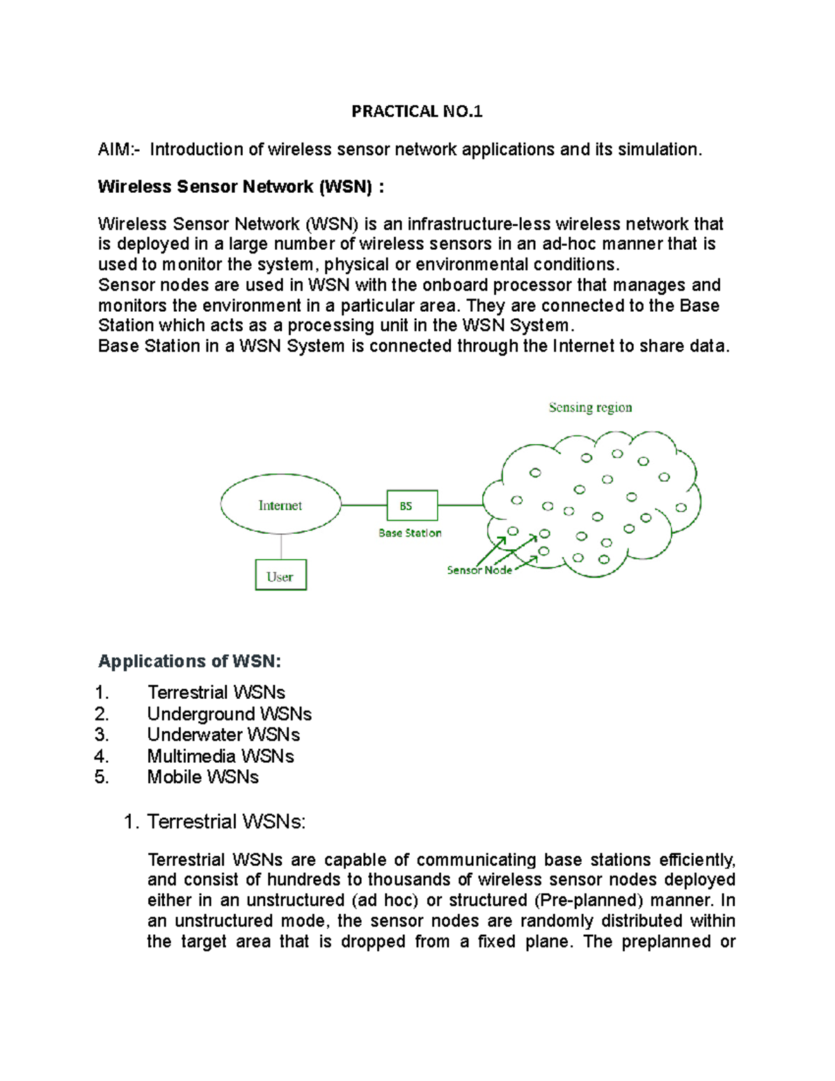 Practical No. 1: Introduction to Wireless Sensor Network Applications ...