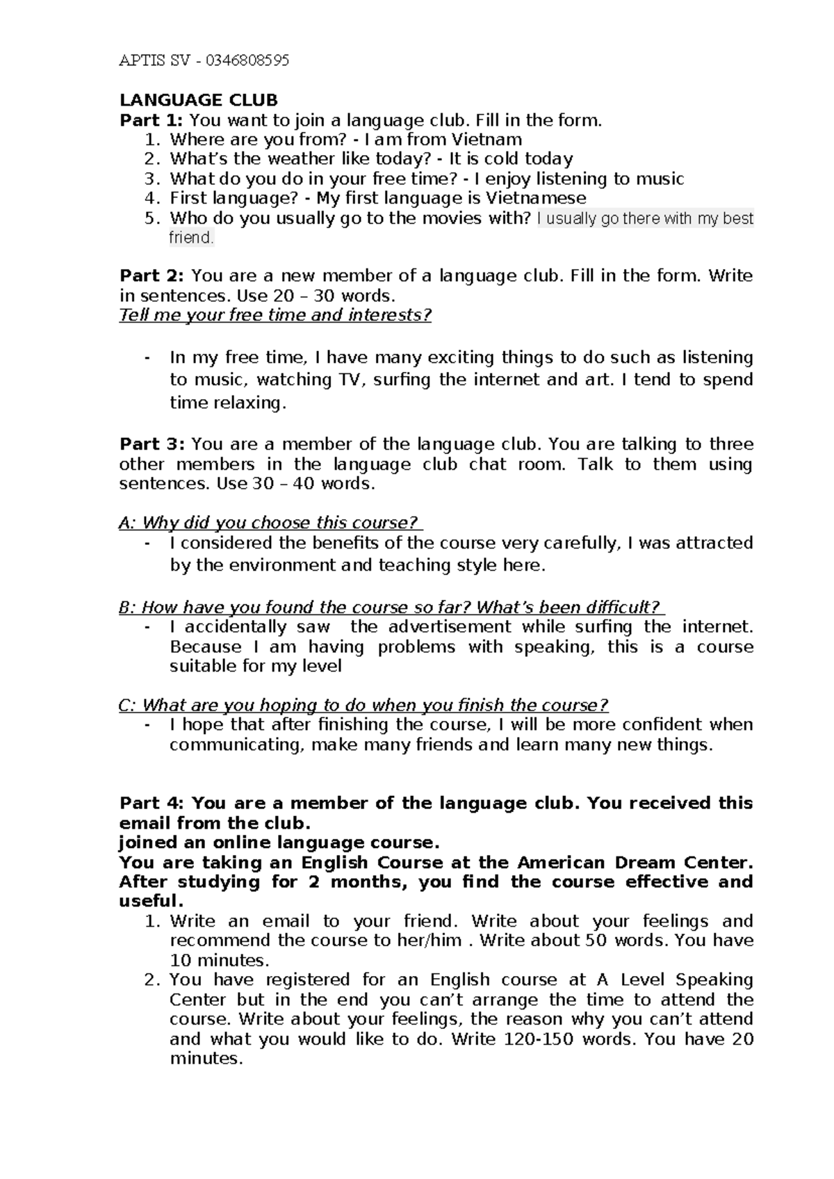 Language Club Meeting Notes - Part 1 to 4 Activities and Reflections ...
