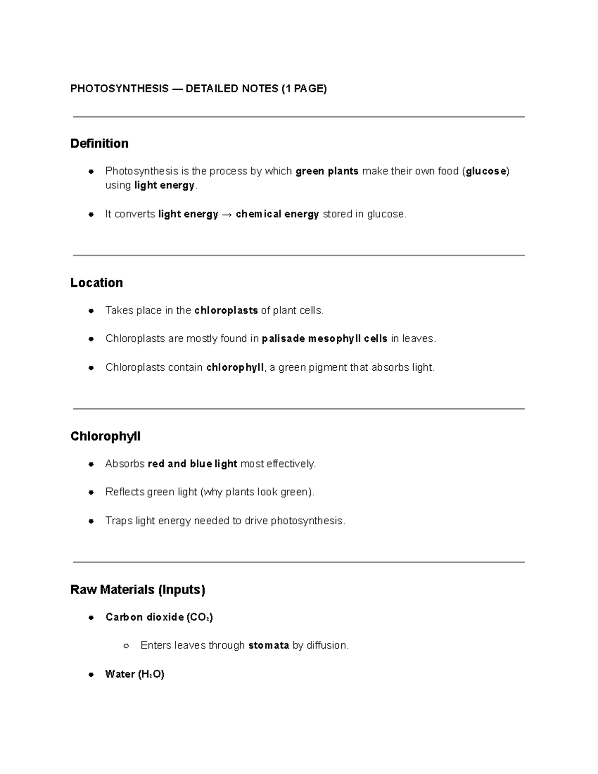 Photosynthesis Detailed Notes (Biology 101) - Studocu