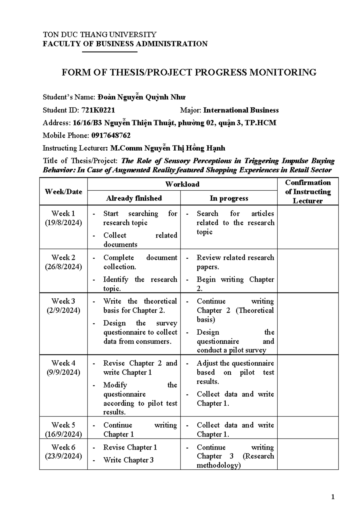 Thesis Progress Monitoring Form - INTB 721K0221 - Studocu