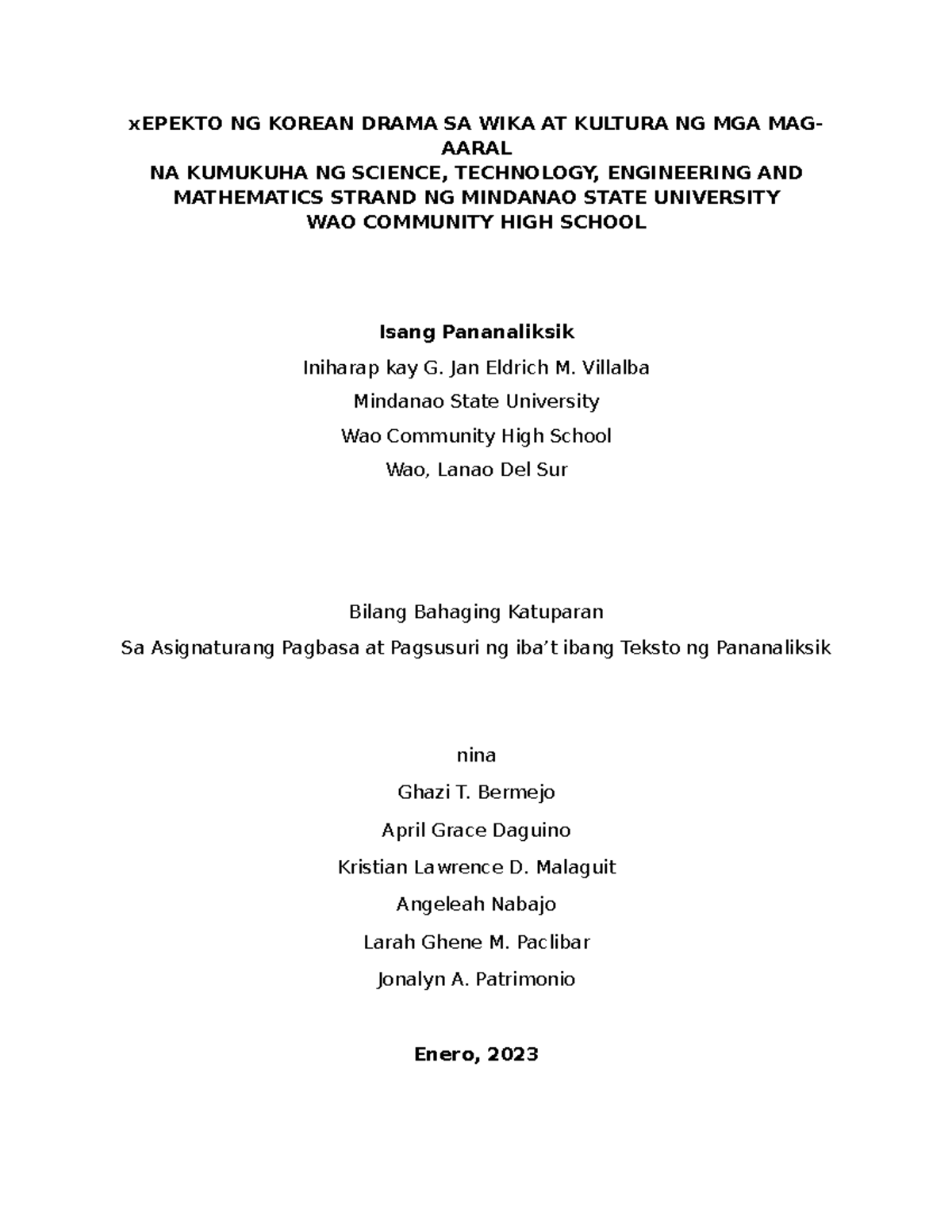 Epekto ng Korean Drama sa Wika at Kultura ng mga Mag-aaral ng STEM sa ...
