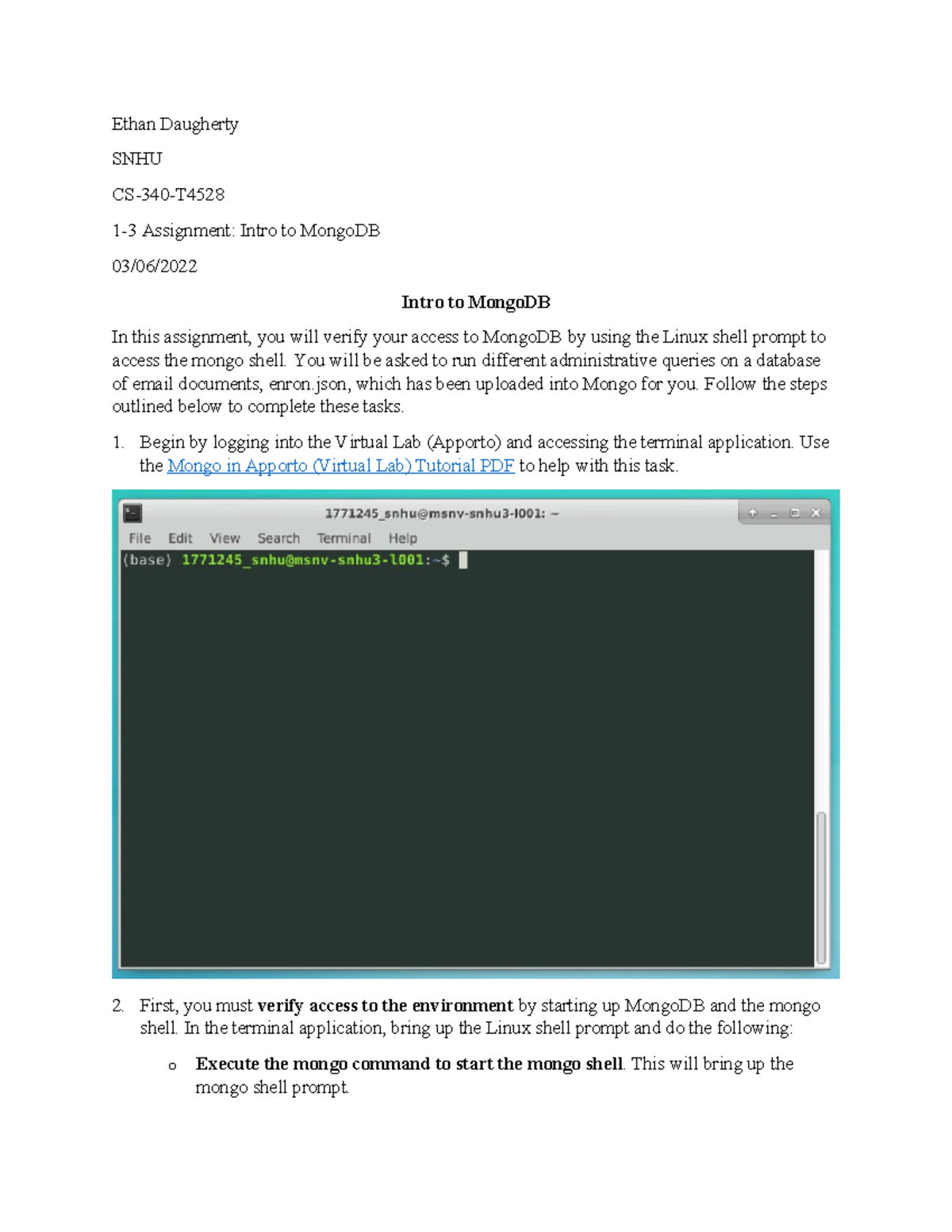 Ed - CS340 - 1-3 Assignment: Getting Started with MongoDB - Studocu