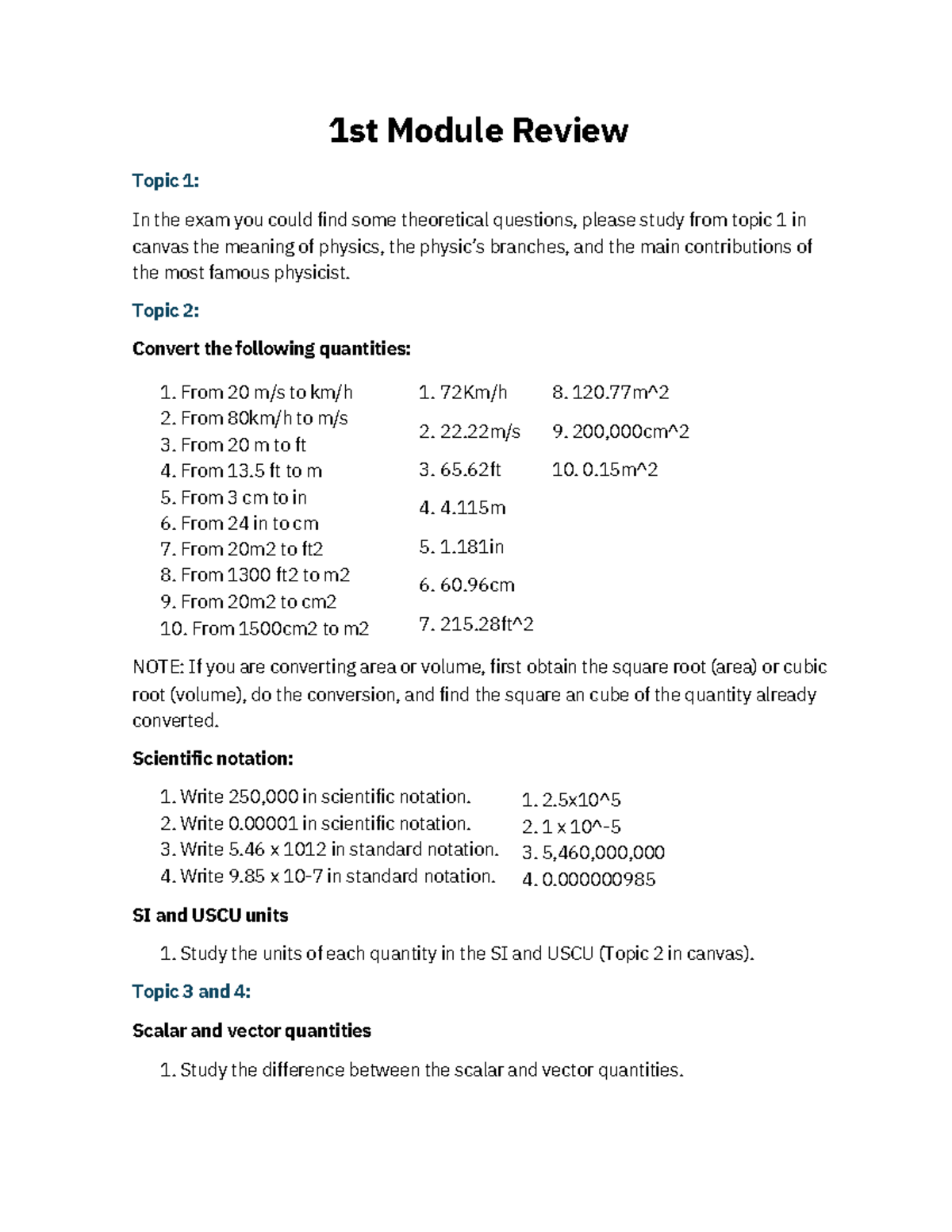 1st Module Review: Physics Concepts & Unit Conversions for Matter and ...