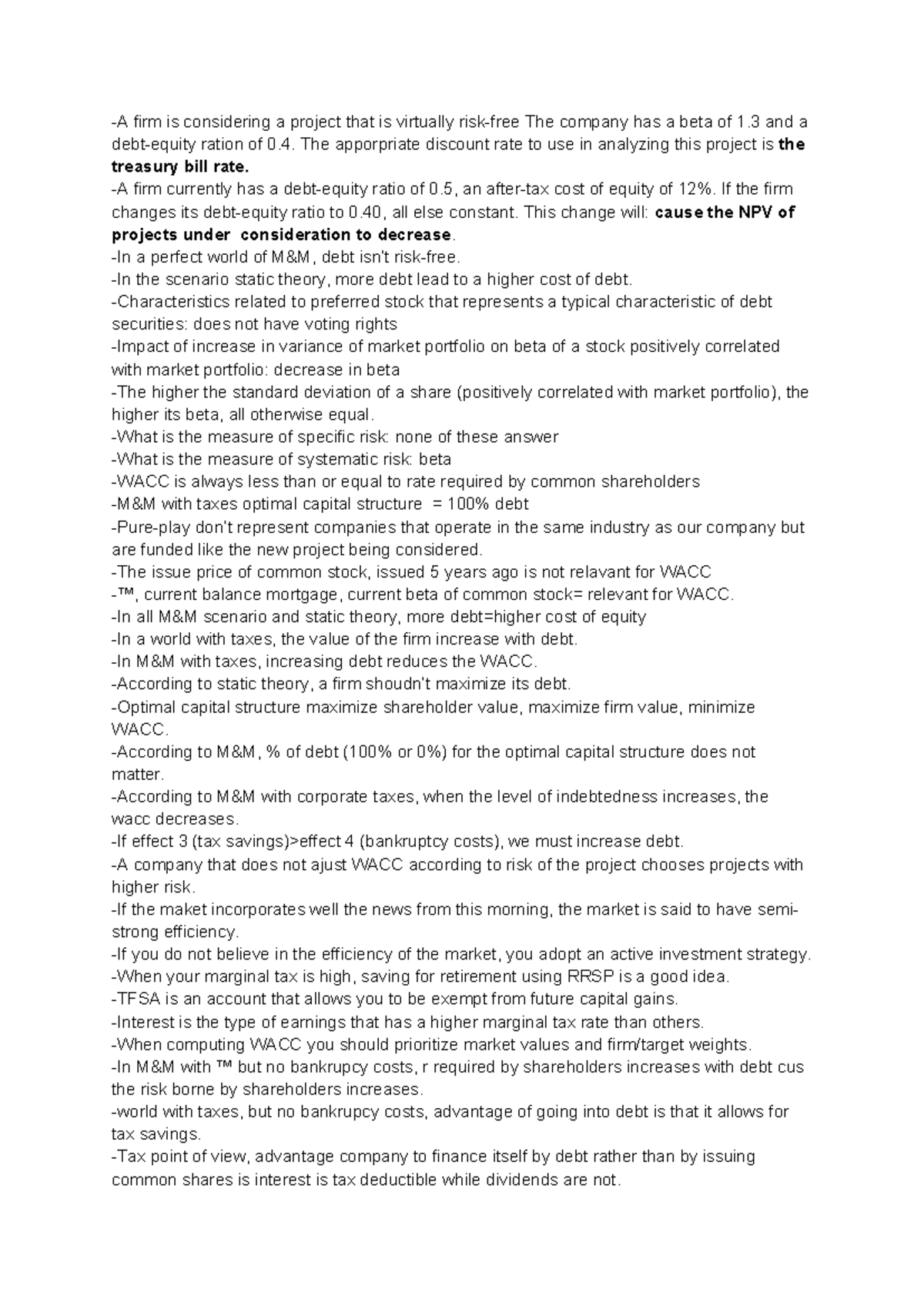 Wooclap Revision: Finance Concepts & WACC Analysis - Studocu