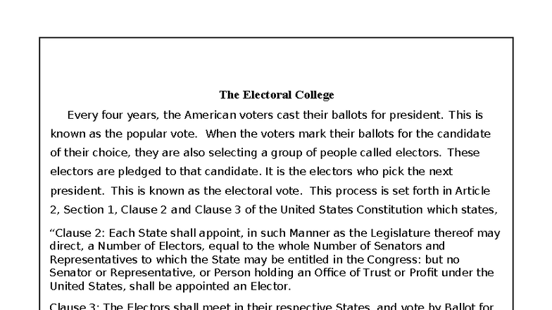 Electoral College Overview: Process, History, and Controversies - Studocu