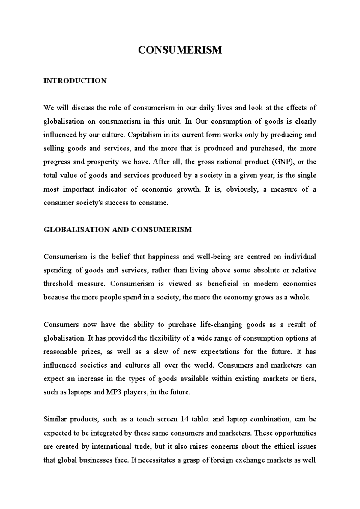 Consumerism and Globalization: Lecture Notes 1 Analysis - Studocu