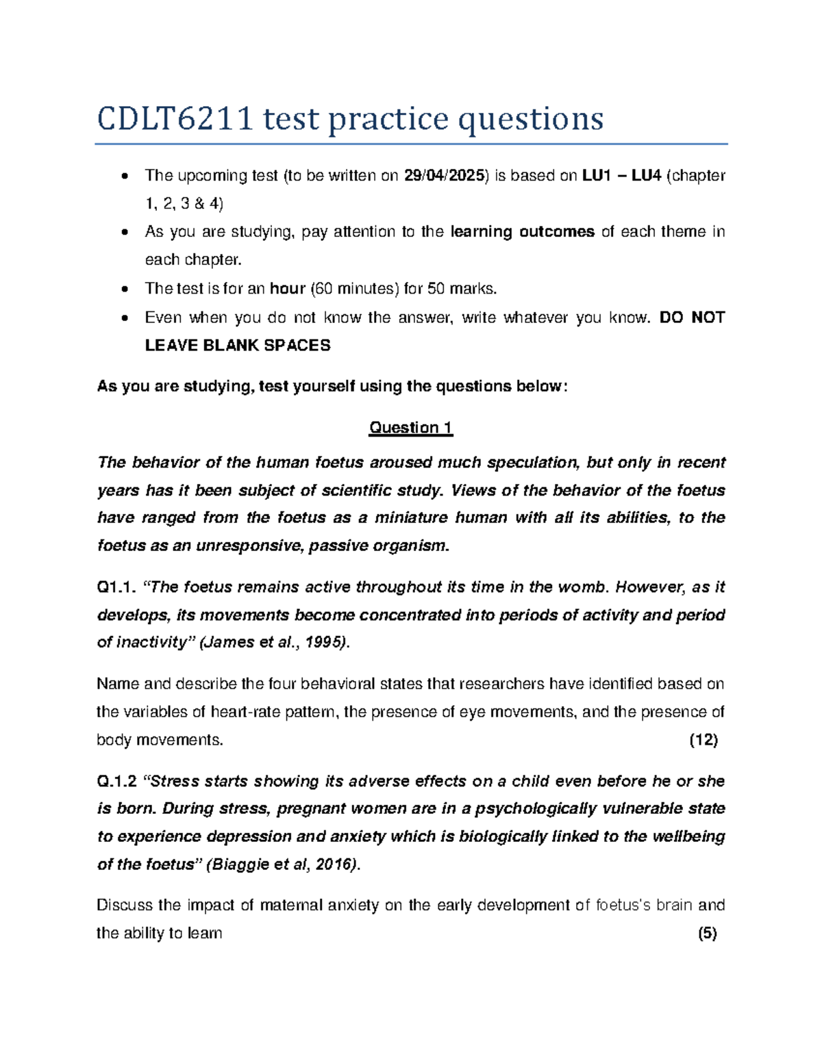 CDLT6211 Test Practice Questions: Child Development Insights and ...