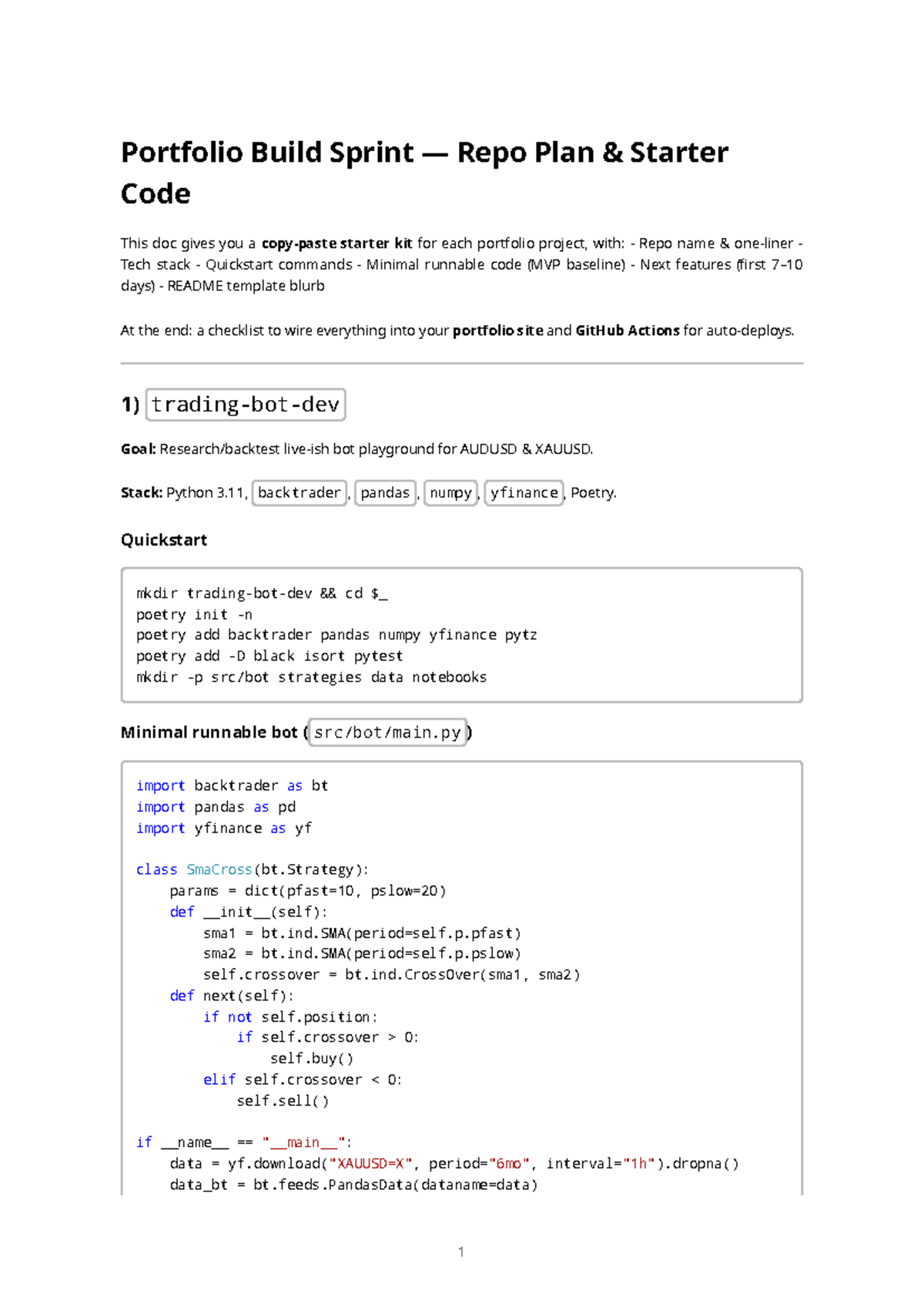 🚀 Portfolio Build Sprint — Repo Plan & Starter Code - Studocu